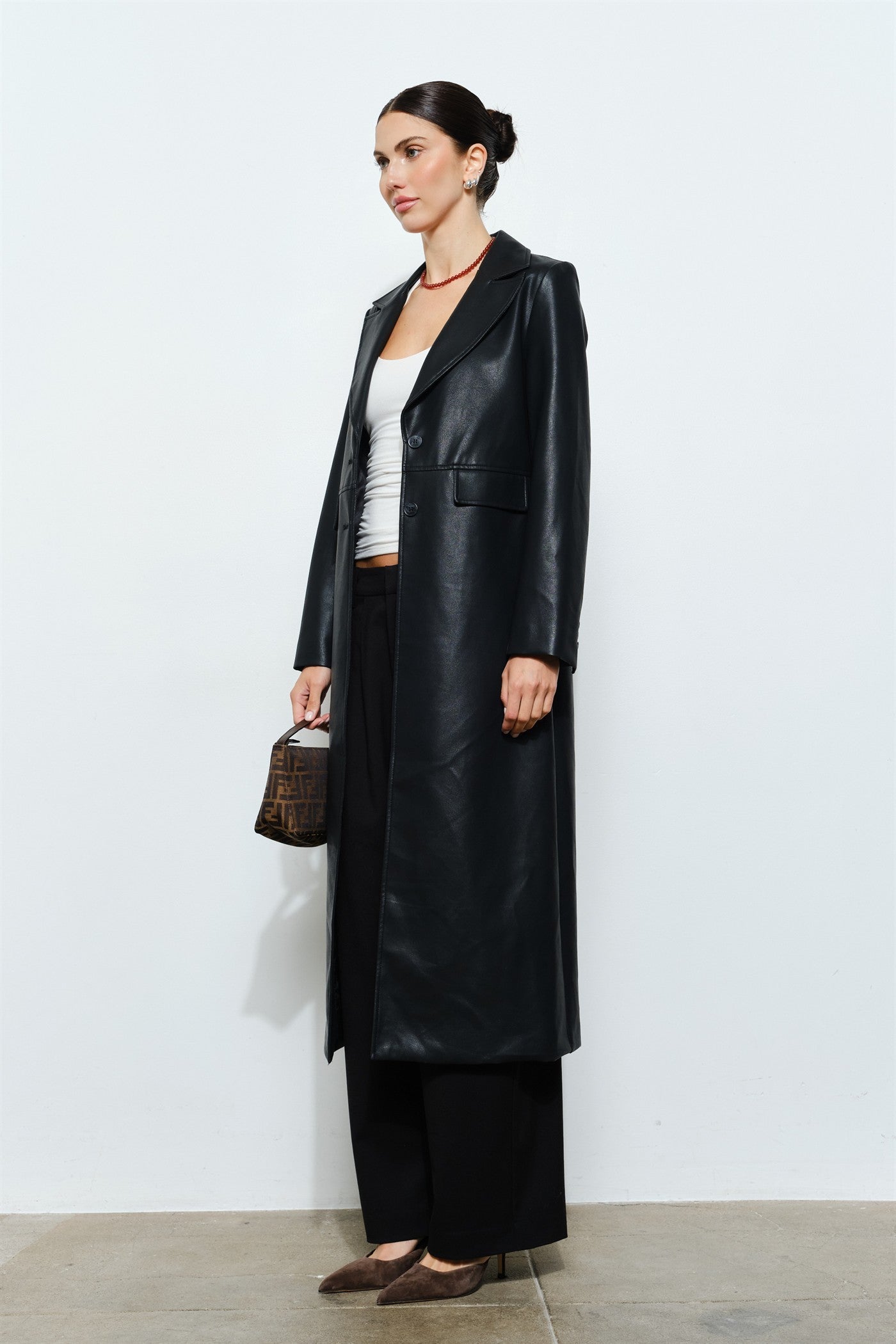 Daria Vegan Leather Longline Coat – Left On Thread
